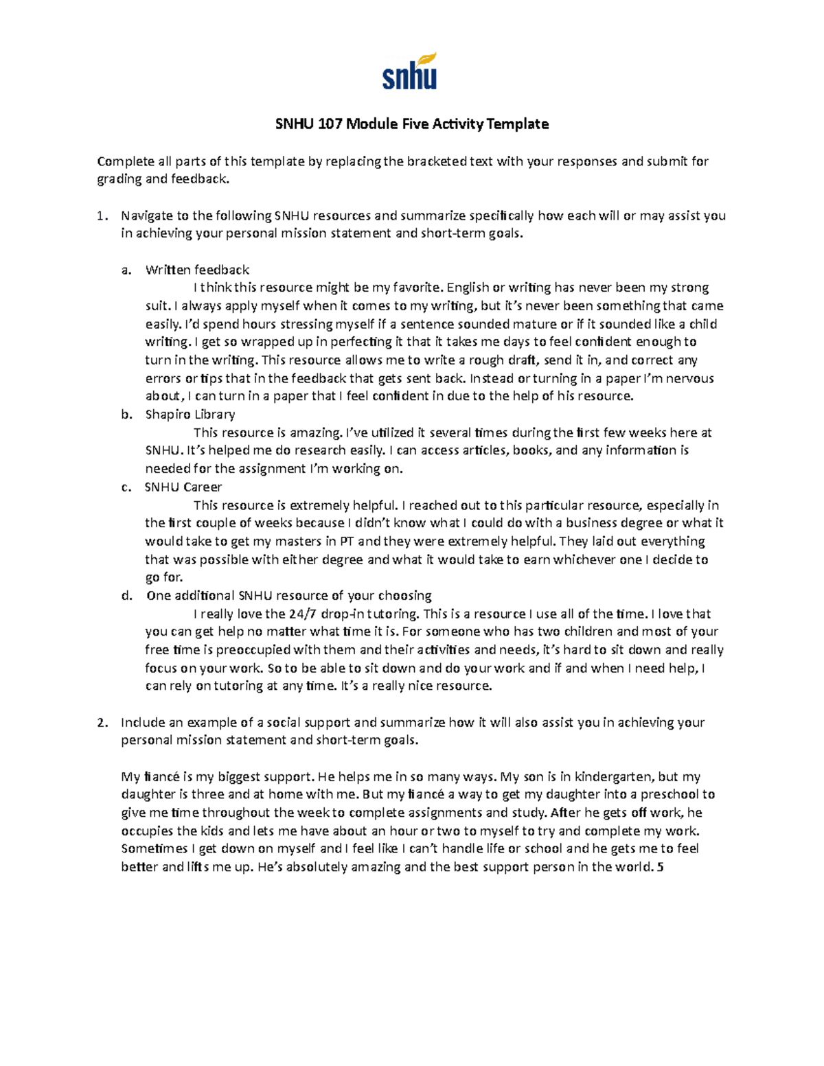 5-2 snhu 107 asssignment copy - SNHU 107 Module Five Activity Template ...