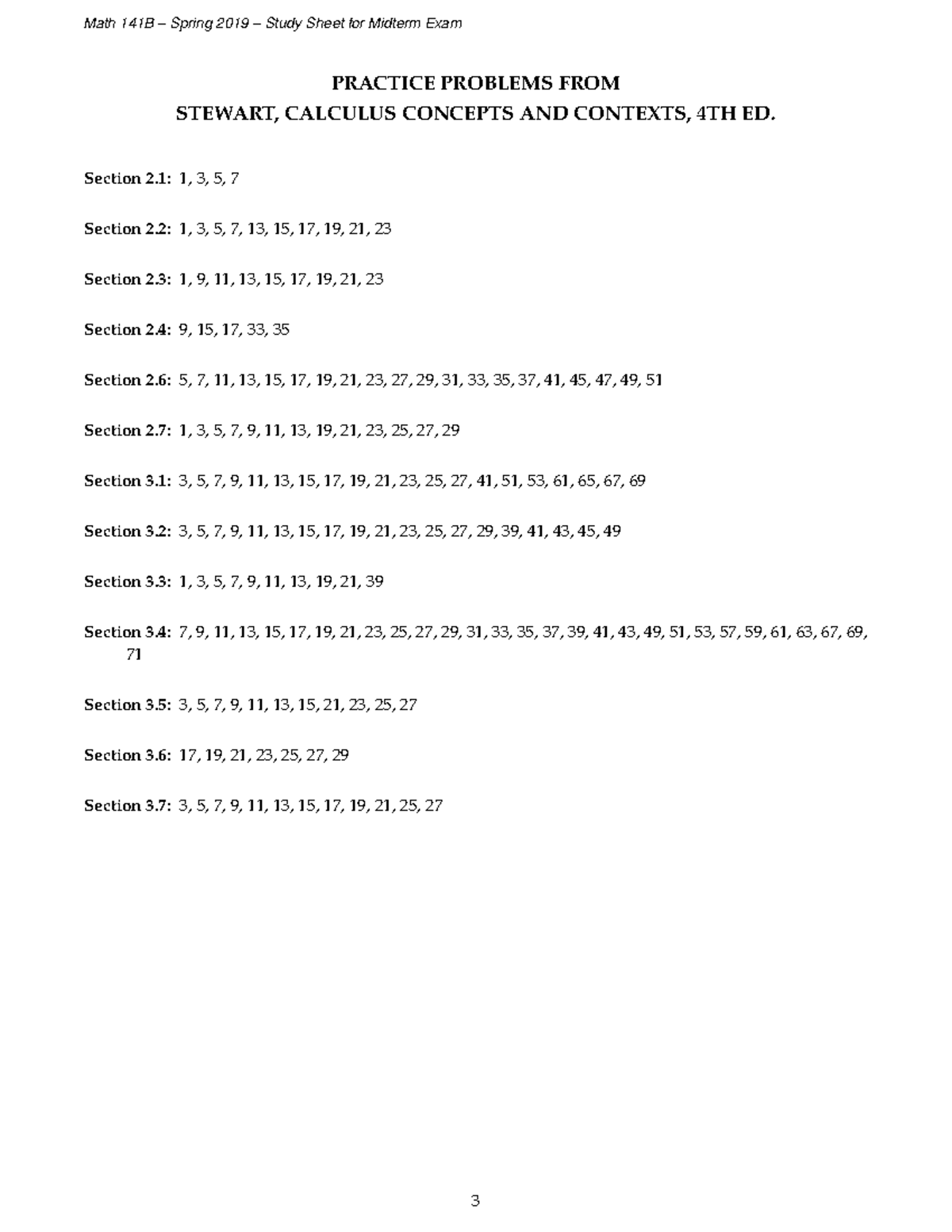 Math141 midterm study - PRACTICE PROBLEMS FROM Section 2: 1, 3, 5 ...