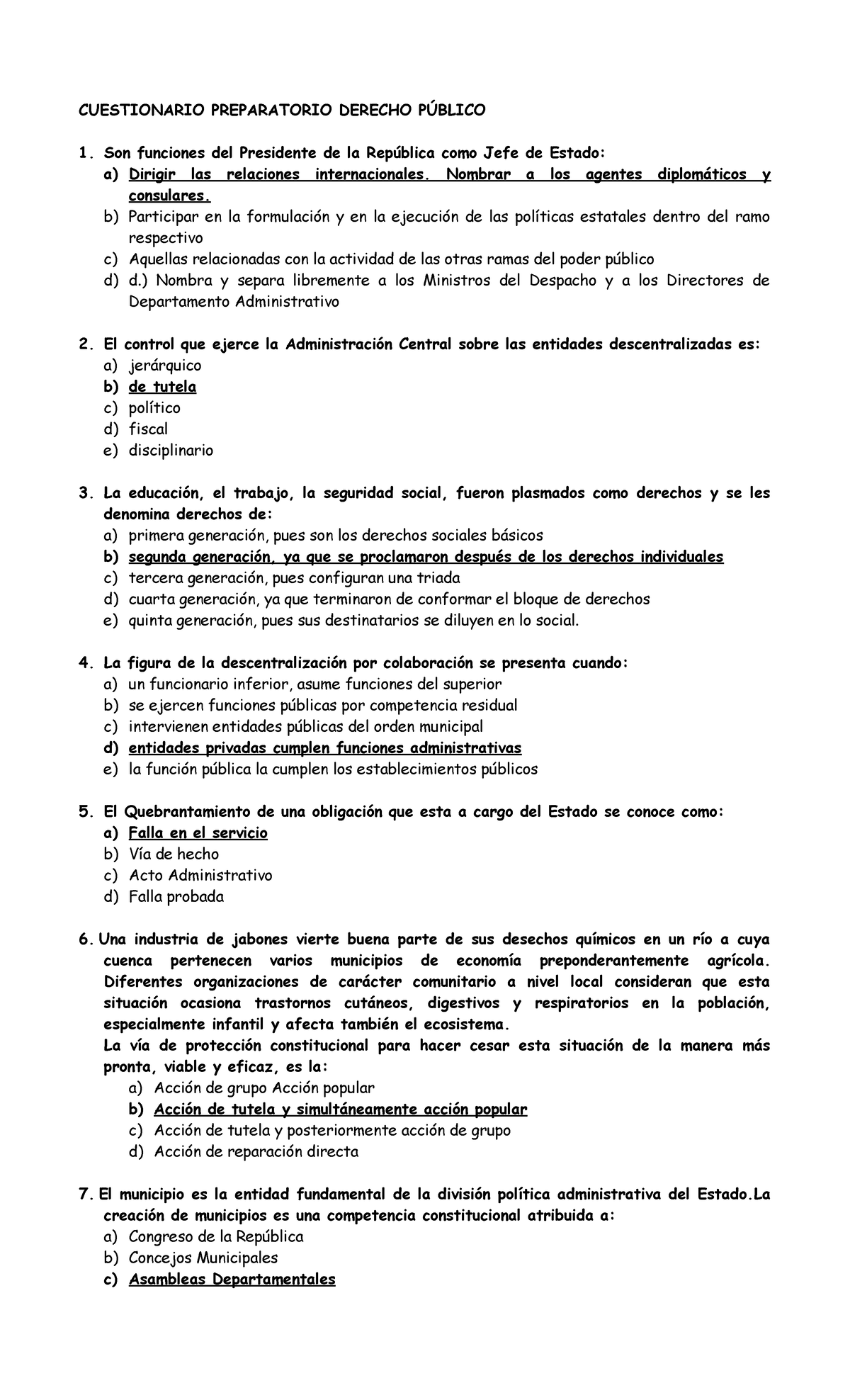 Preguntas Preparatorio Publico - CUESTIONARIO PREPARATORIO DERECHO ...