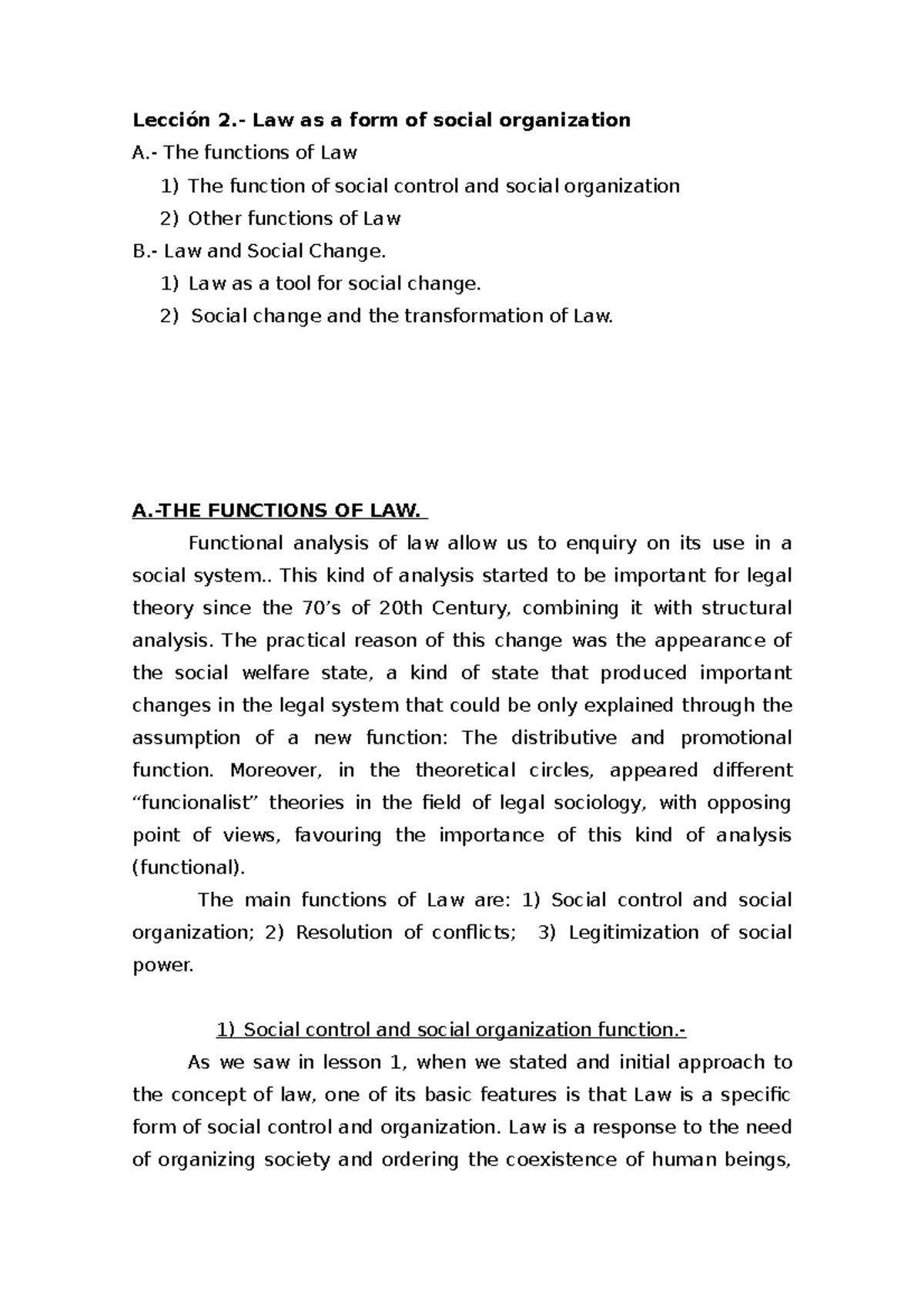 Tra del derecho.Lesson 2 - Lección 2.- Law as a form of social ...