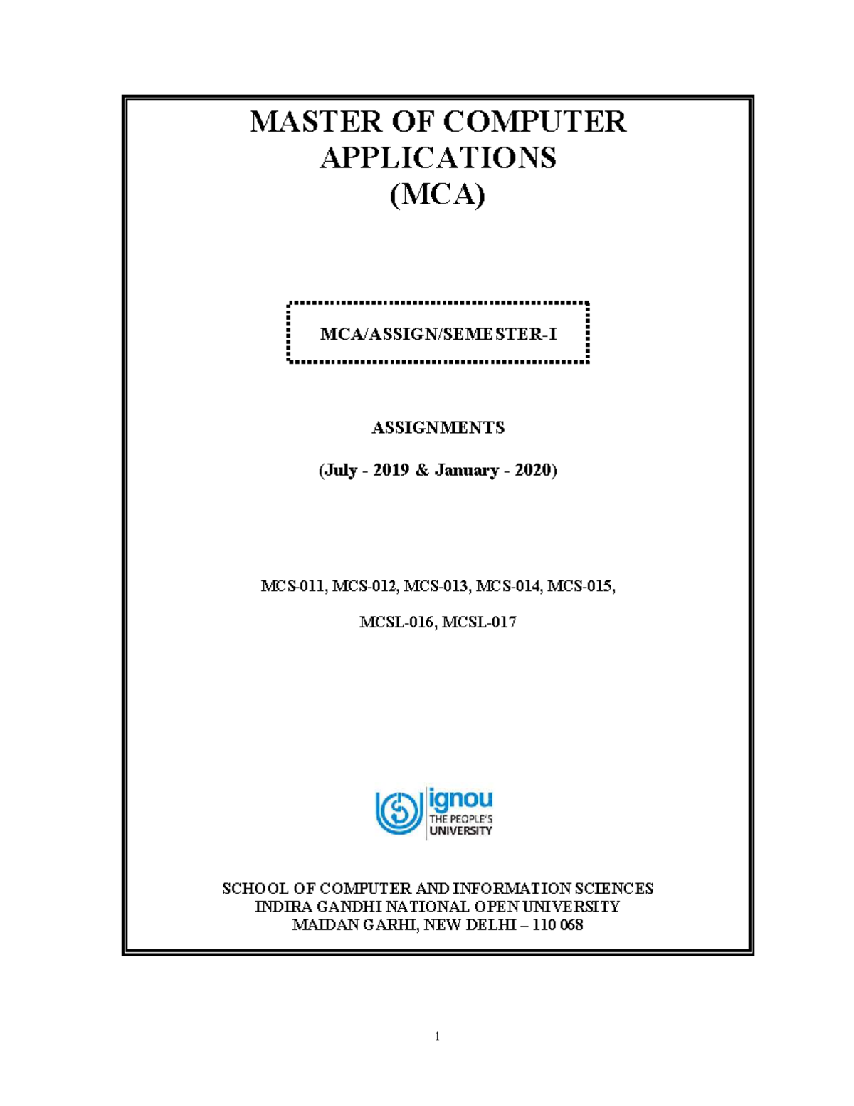 I semester 2019-20 - all - MASTER OF COMPUTER APPLICATIONS (MCA ...