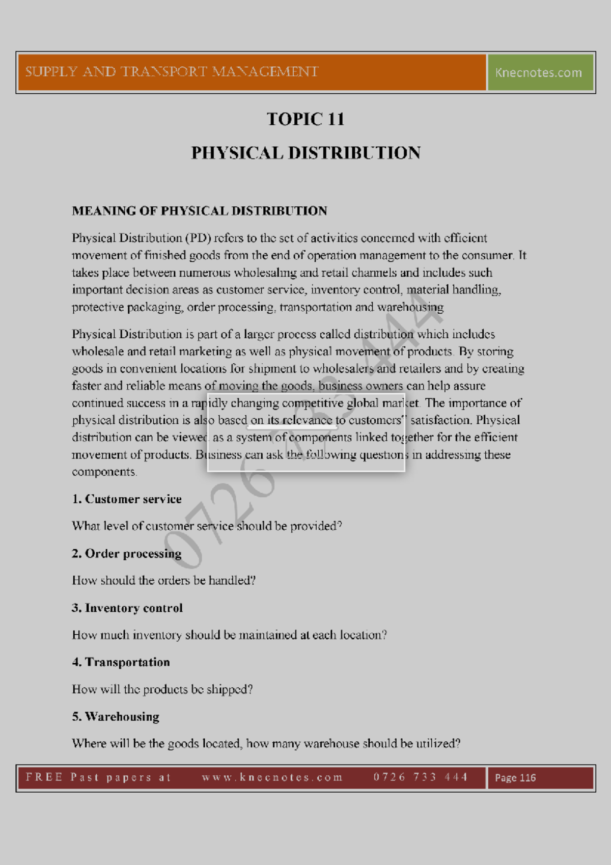 Physical Distribution notes - KNEC notes and Revision materials ...
