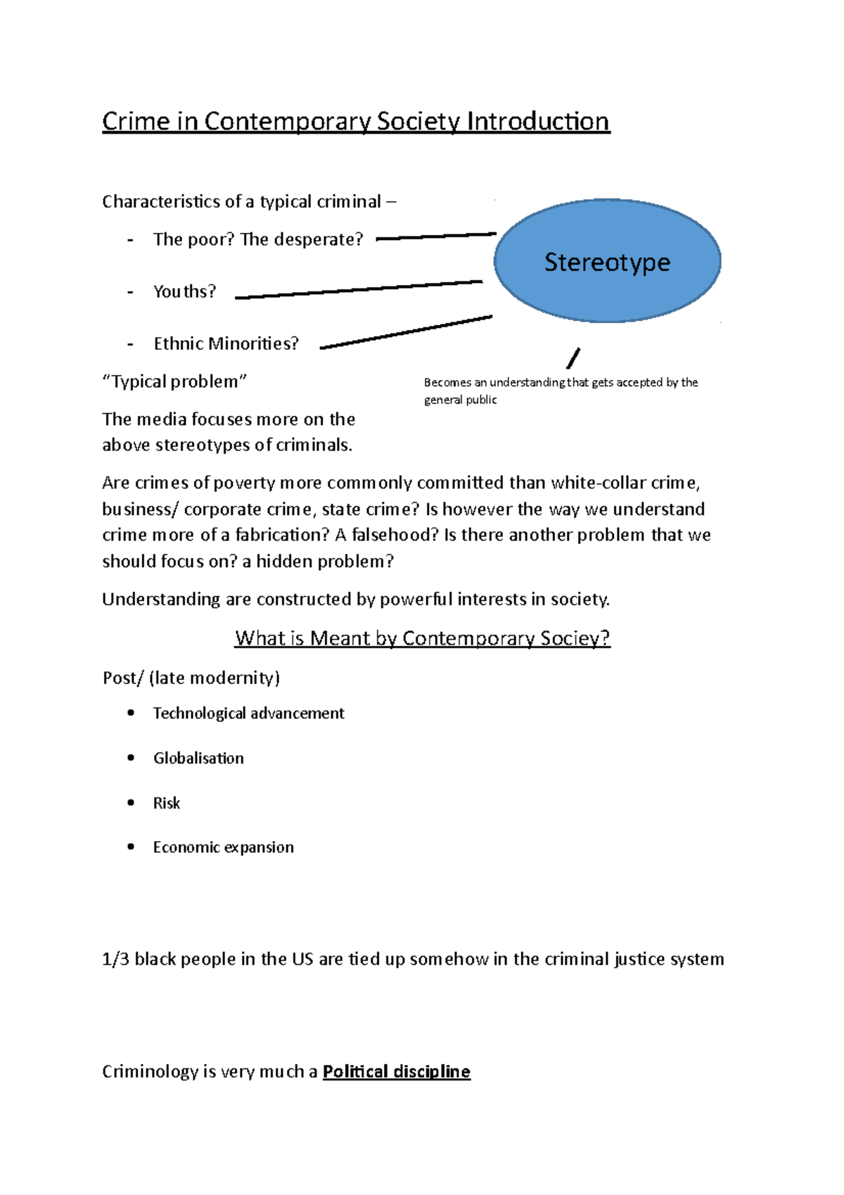 Lecture 1 Crime in Contemporary Society Introduction Notes - Crime in ...