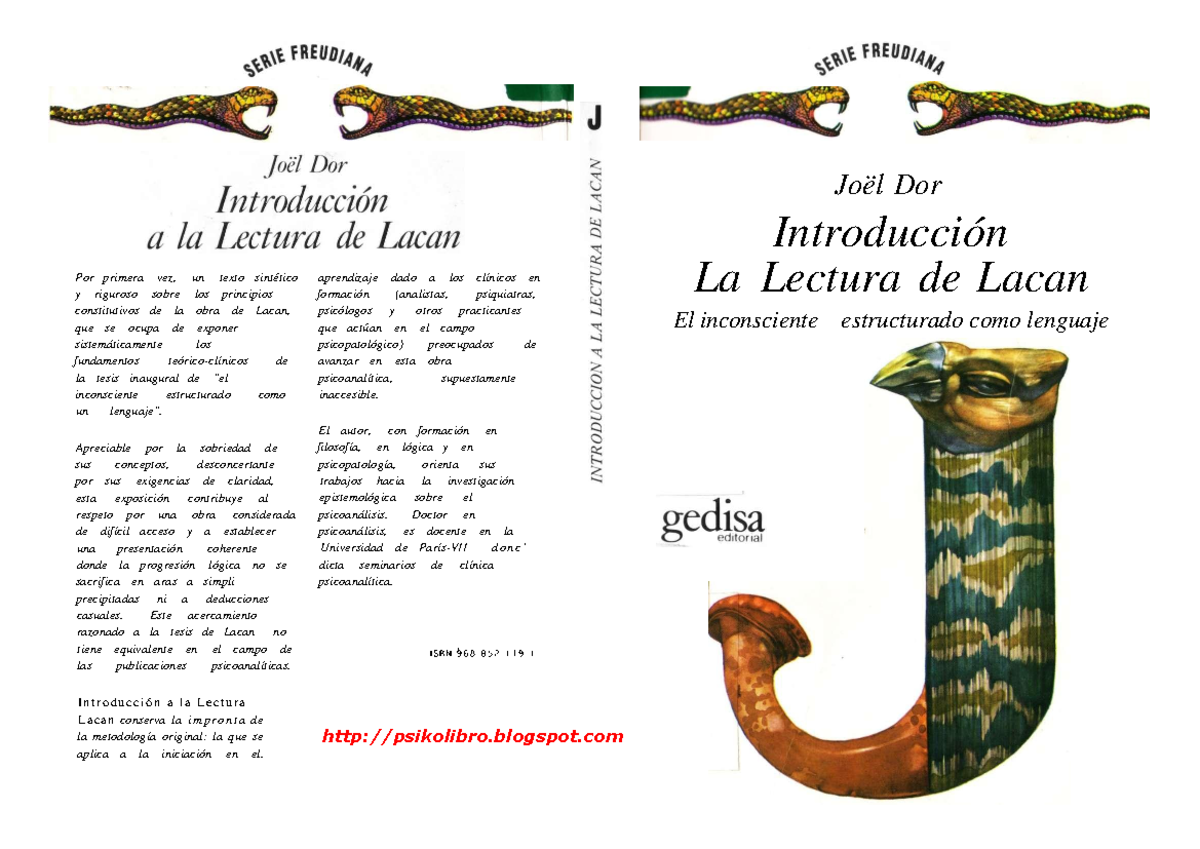 Joel Dor. Introduccion a la Lectura de Lacan - Por primera vez, un ...