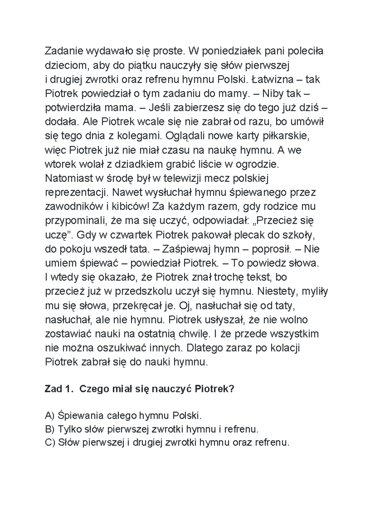 Sprawdzian J. Polski Listopad - Zadanie wydawało się proste. W ...