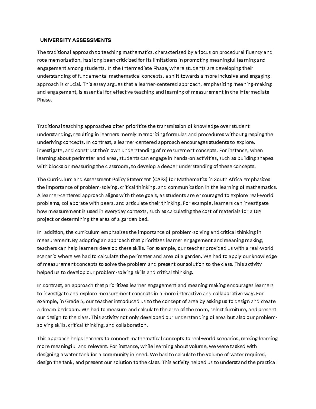 Essay opm - UNIVERSITY ASSESSMENTS The traditional approach to teaching ...