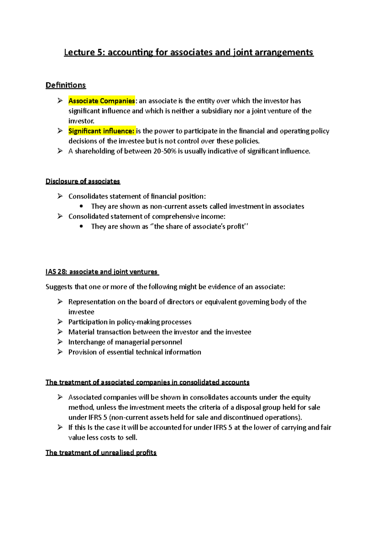 accounting for associates and joint arrangements - Lecture 5 ...