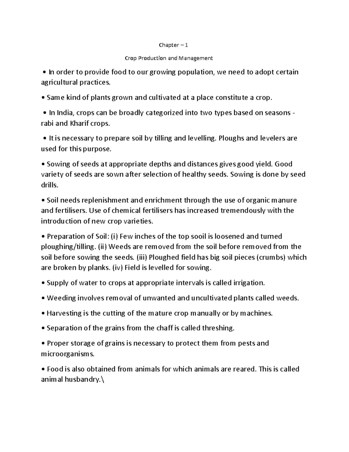 Class 8 CBSE science ch 1 notes - Chapter – 1 Crop Production and ...