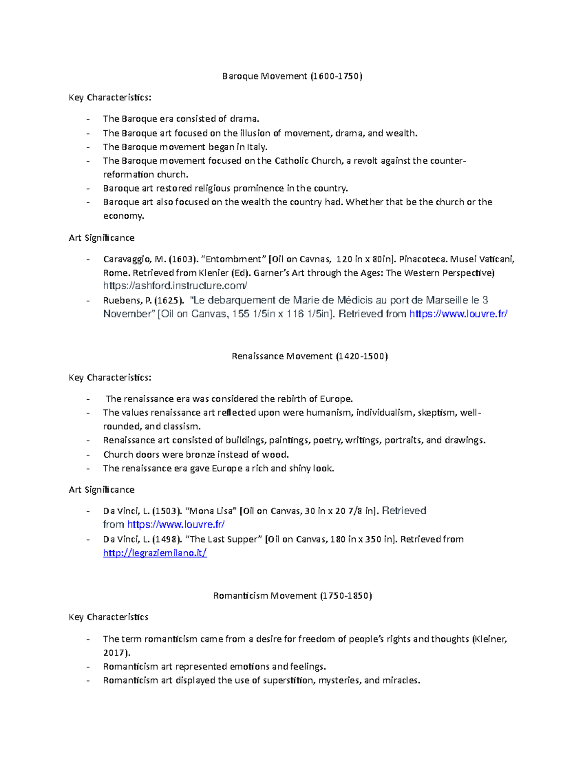 Art101 week3Assignment - Baroque Movement (1600-1750) Key ...