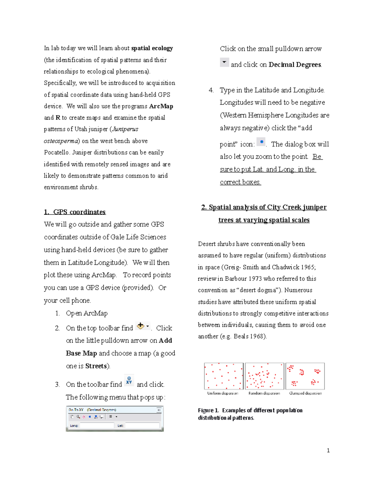 Spatial Ecology 2017 - In lab today we will learn about spatial ecology ...