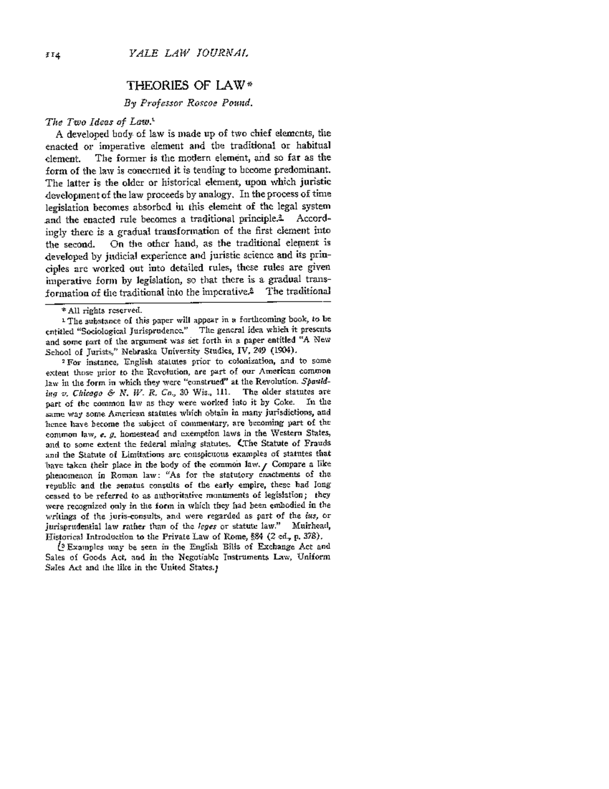 Theories Of Law YALE LAW IOURNAL THEORIES OF LAW By Professor Roscoe theories-of-law-yale-law-iournal-theories-of-law-by-professor-roscoe