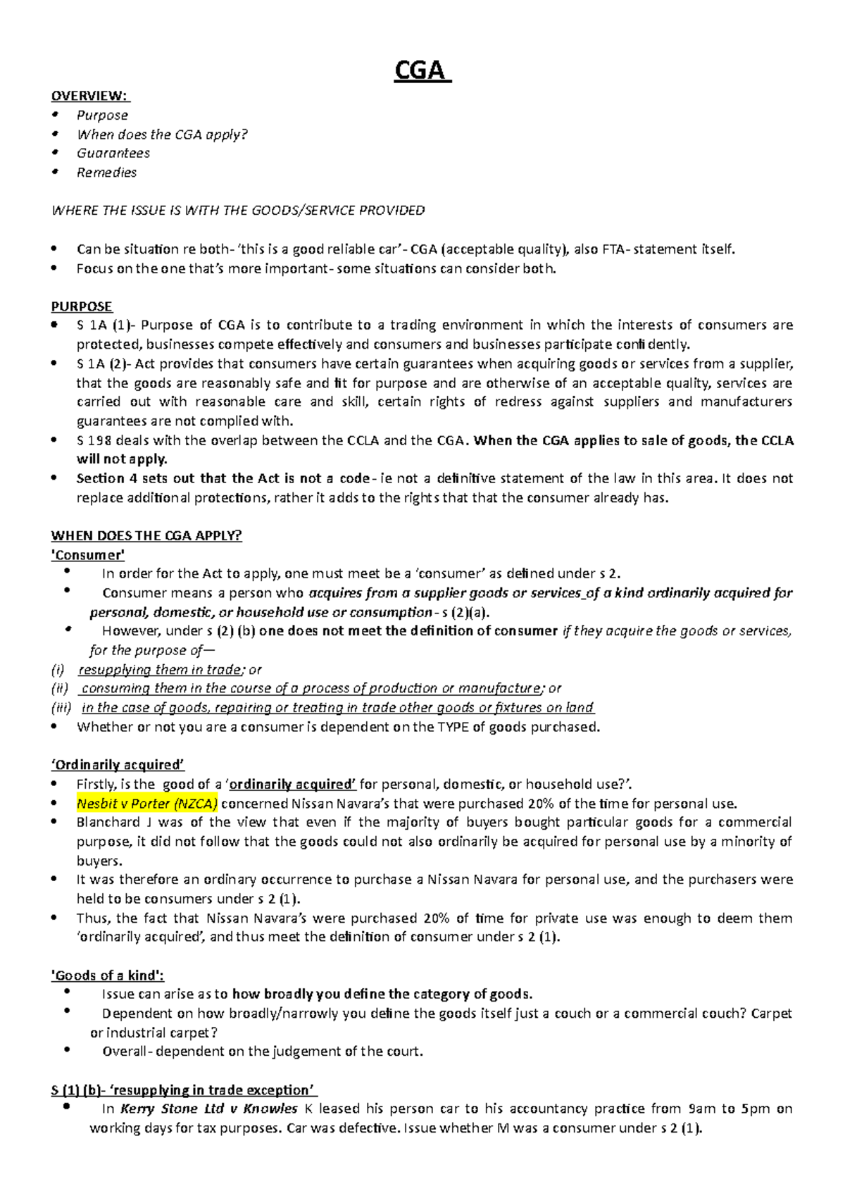CGA - Exam summary - CGA OVERVIEW: Purpose When does the CGA apply ...