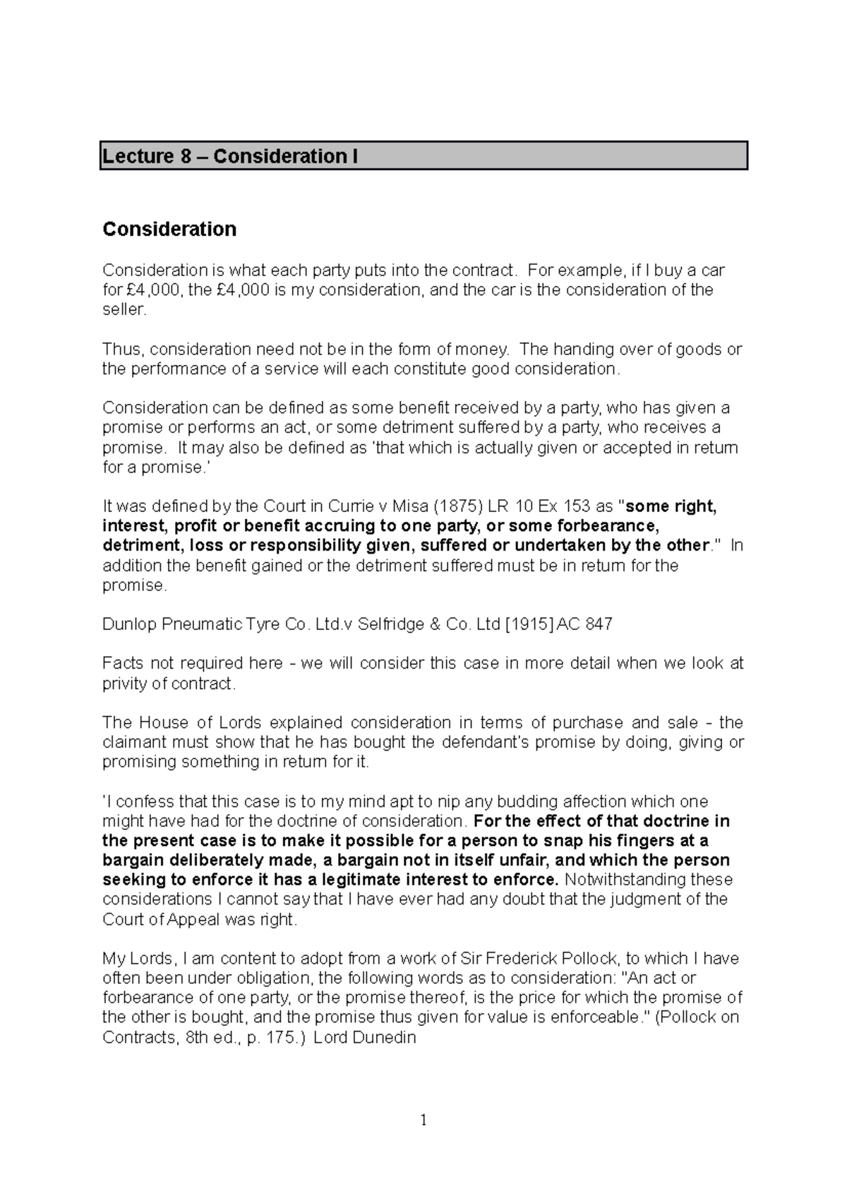 Lecture 8 notes - consideration I - Lecture 8 – Consideration I ...
