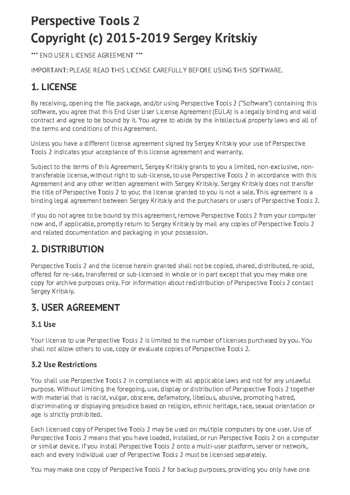 Perspective Tools 2 EULA - Perspective Tools 2 Copyright (c) 2015-2019 ...