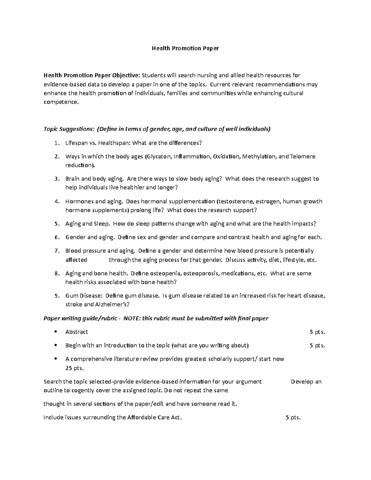 NRS 320 - Health Promotion Paper - Health Promotion Paper Health ...