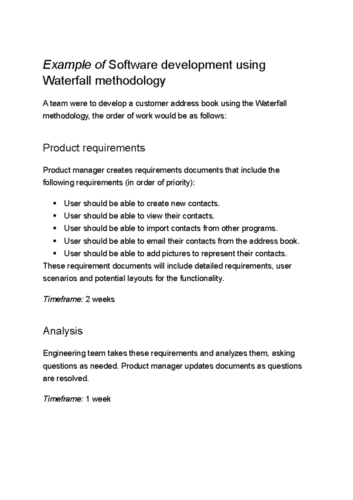 Waterfall methodology - Example of Software development using Waterfall ...