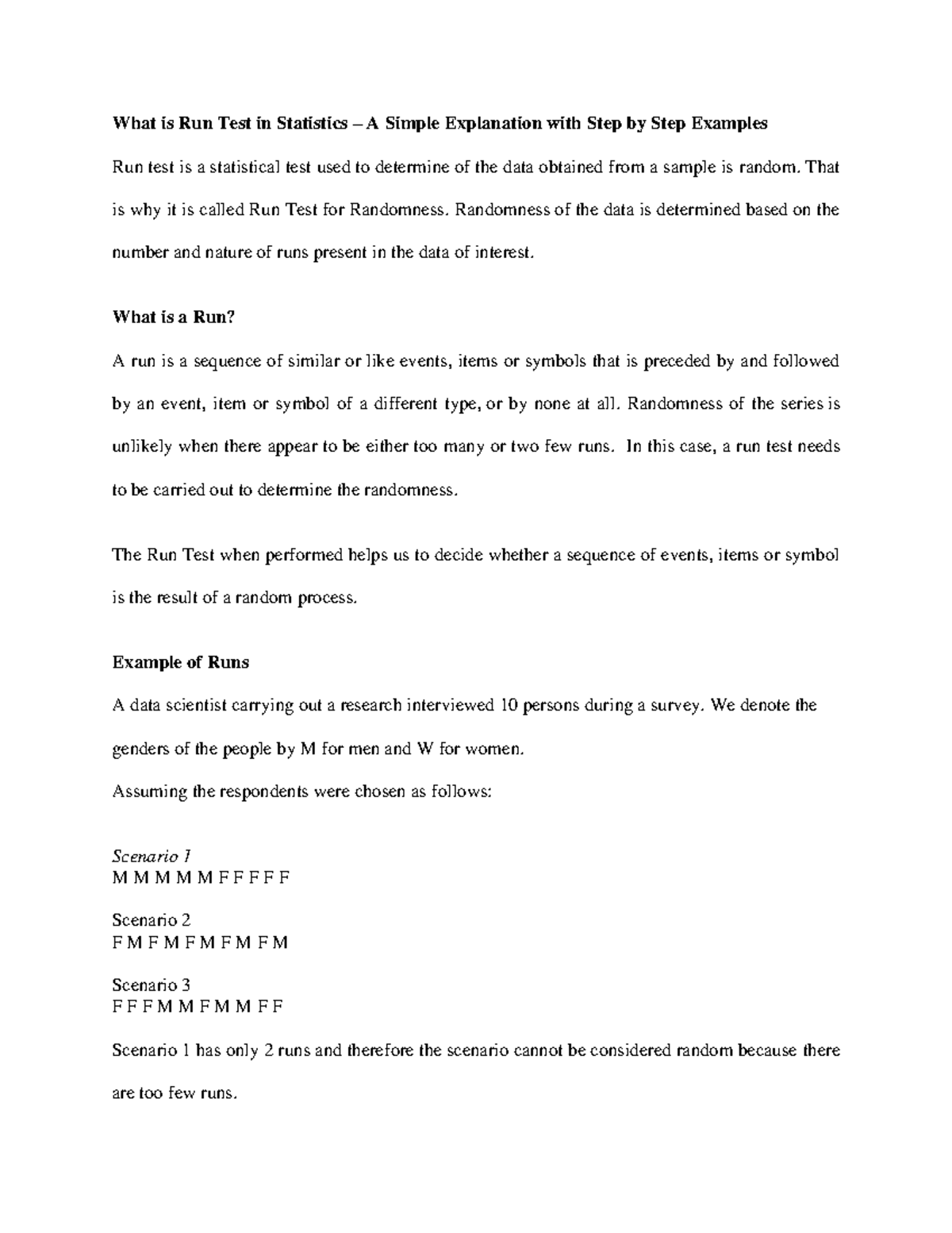 What is Run Test in Statistics - That is why it is called Run Test for ...