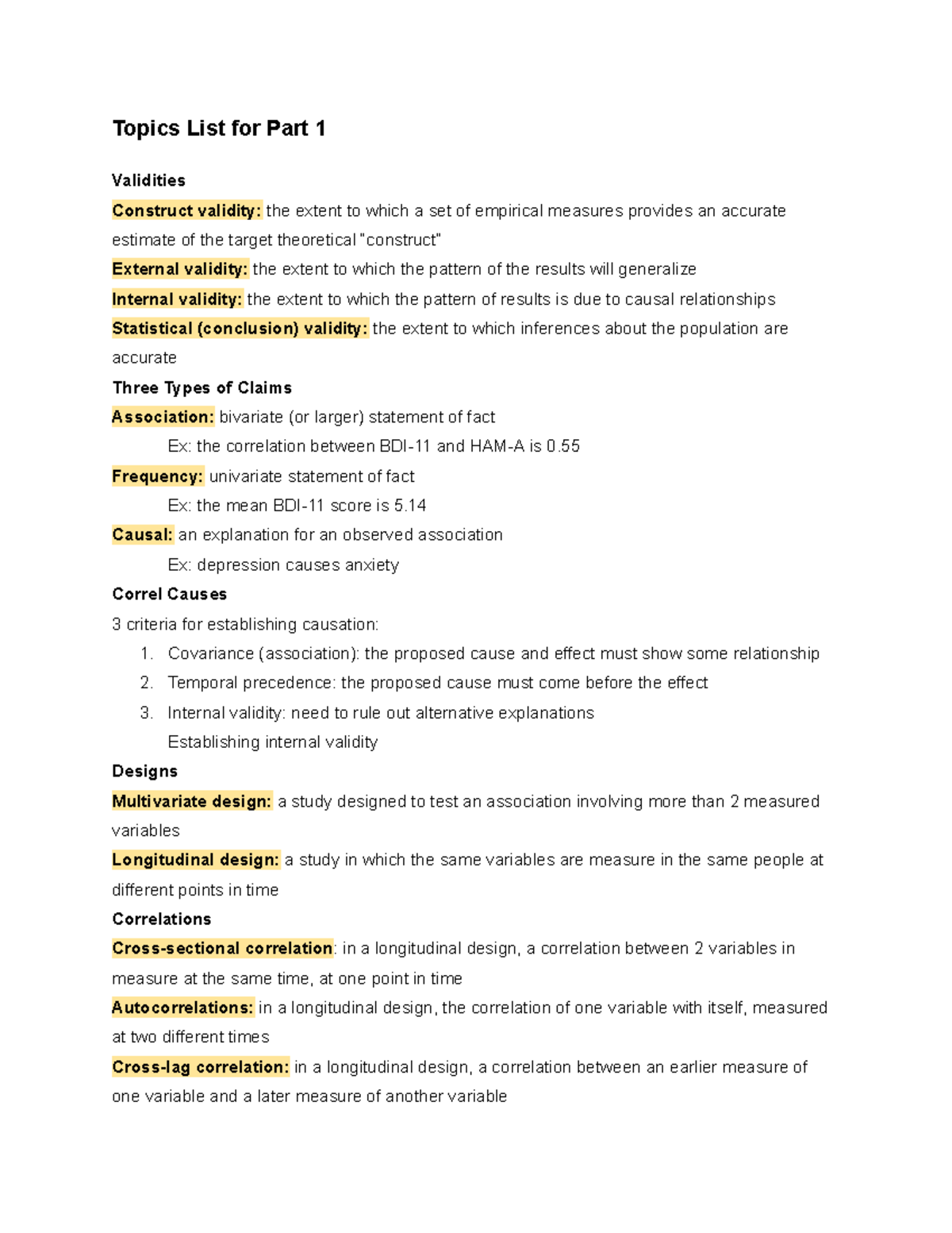 RMDA final - Topics - Topics List for Part 1 Validities Construct ...