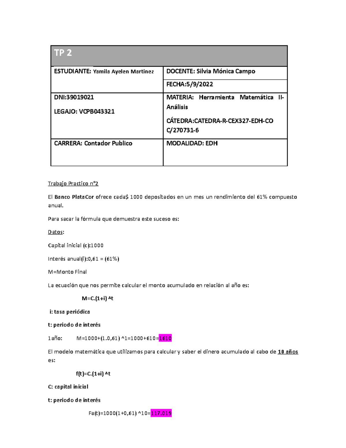 TP2 Yamila Martinez final - TP 2 ESTUDIANTE: Yamila Ayelen Martinez ...