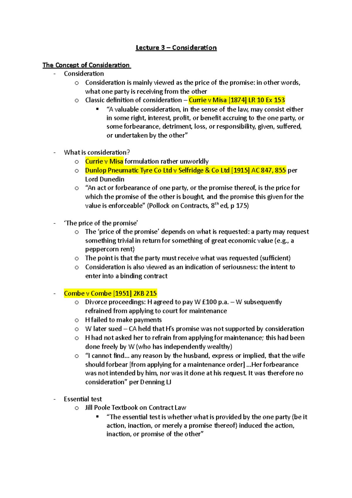 Lecture 3 - Consideration in Contract Law - Lecture 3 – Consideration ...