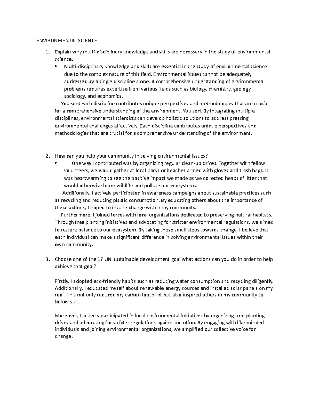 Environmental Science - ENVIRONMENTAL SCIENCE Explain why multi ...