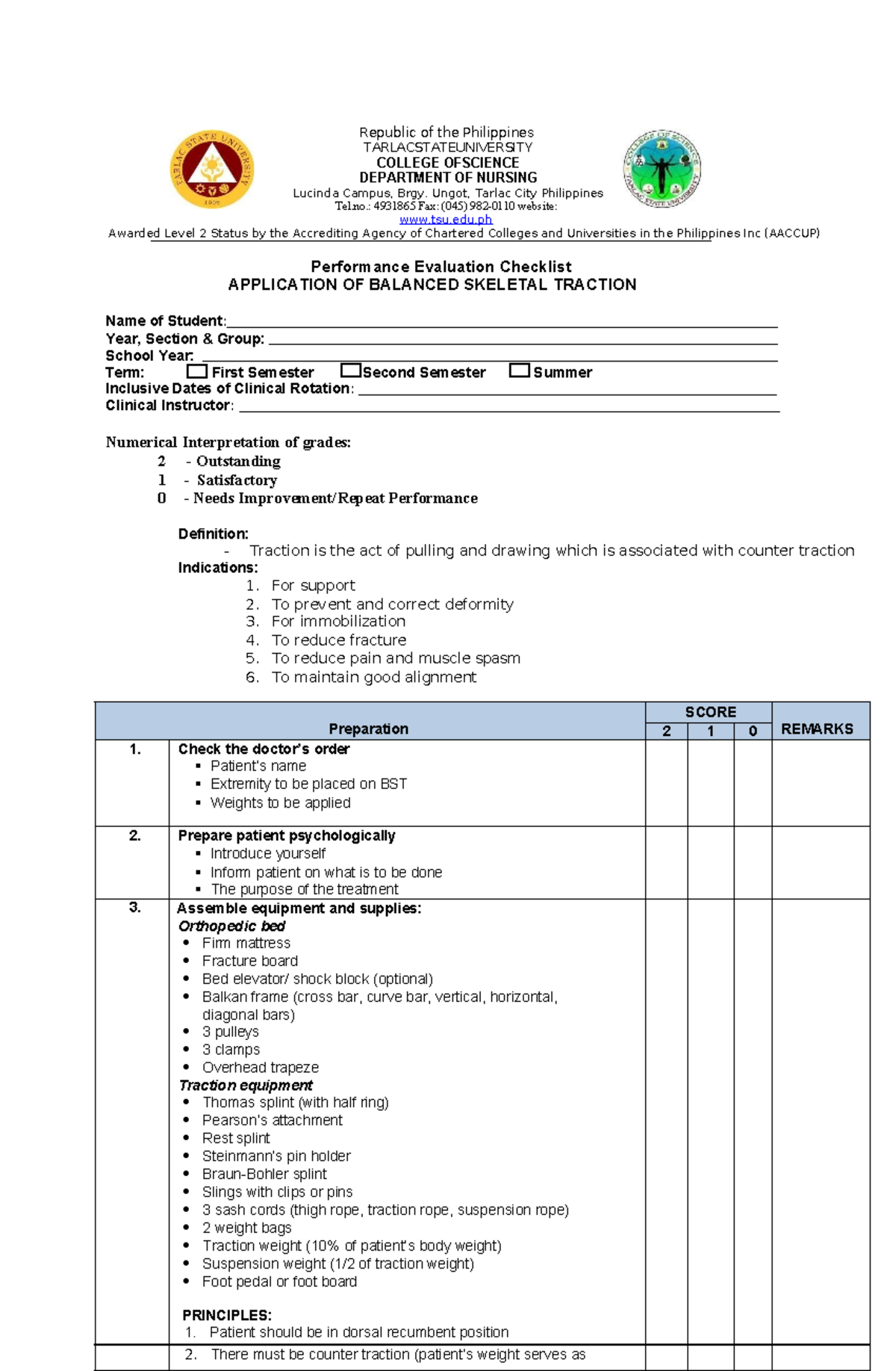 BST-Checklist - Republic of the Philippines TARLACSTATEUNIVERSITY ...