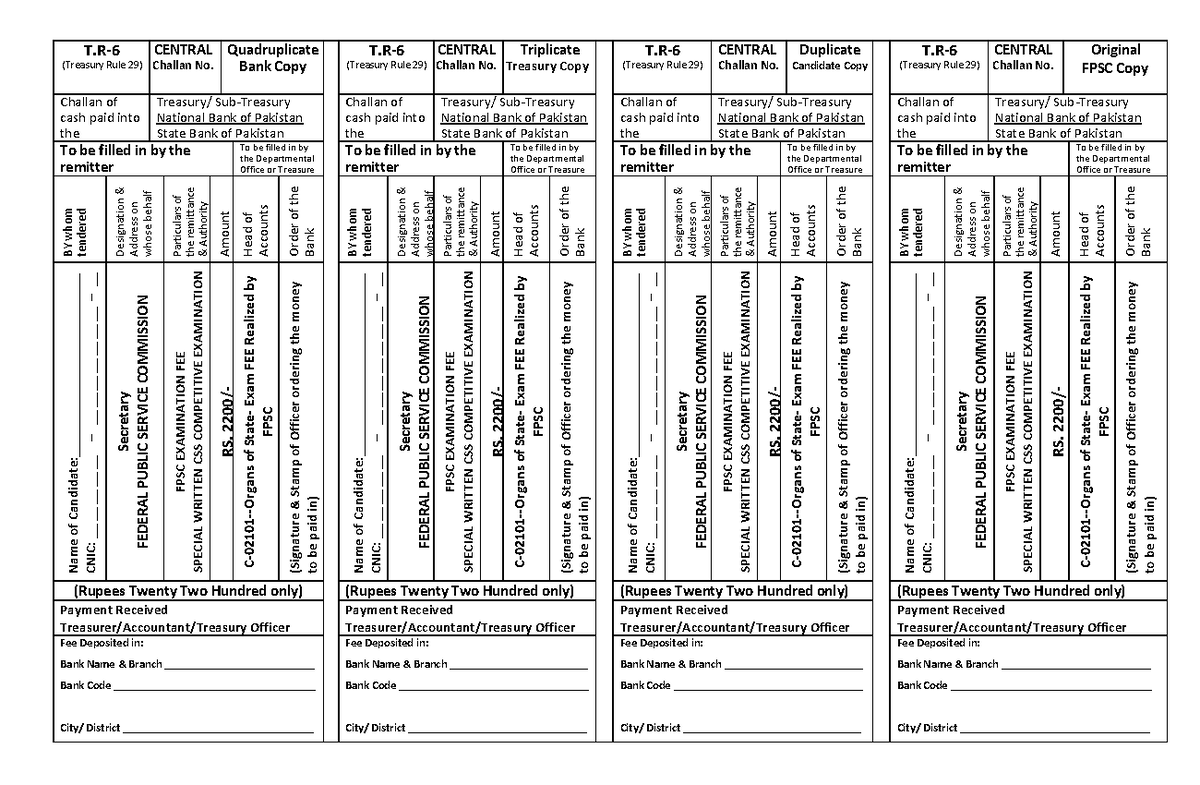 Special CSS written challan - T- 6 (Treasury Rule 29) CENTRAL Challan ...