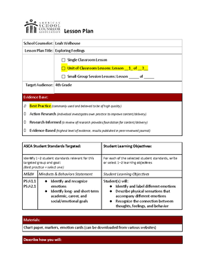Lesson Plan 4 - Lesson Plan School Counselor: Leah Welhouse Lesson Plan ...