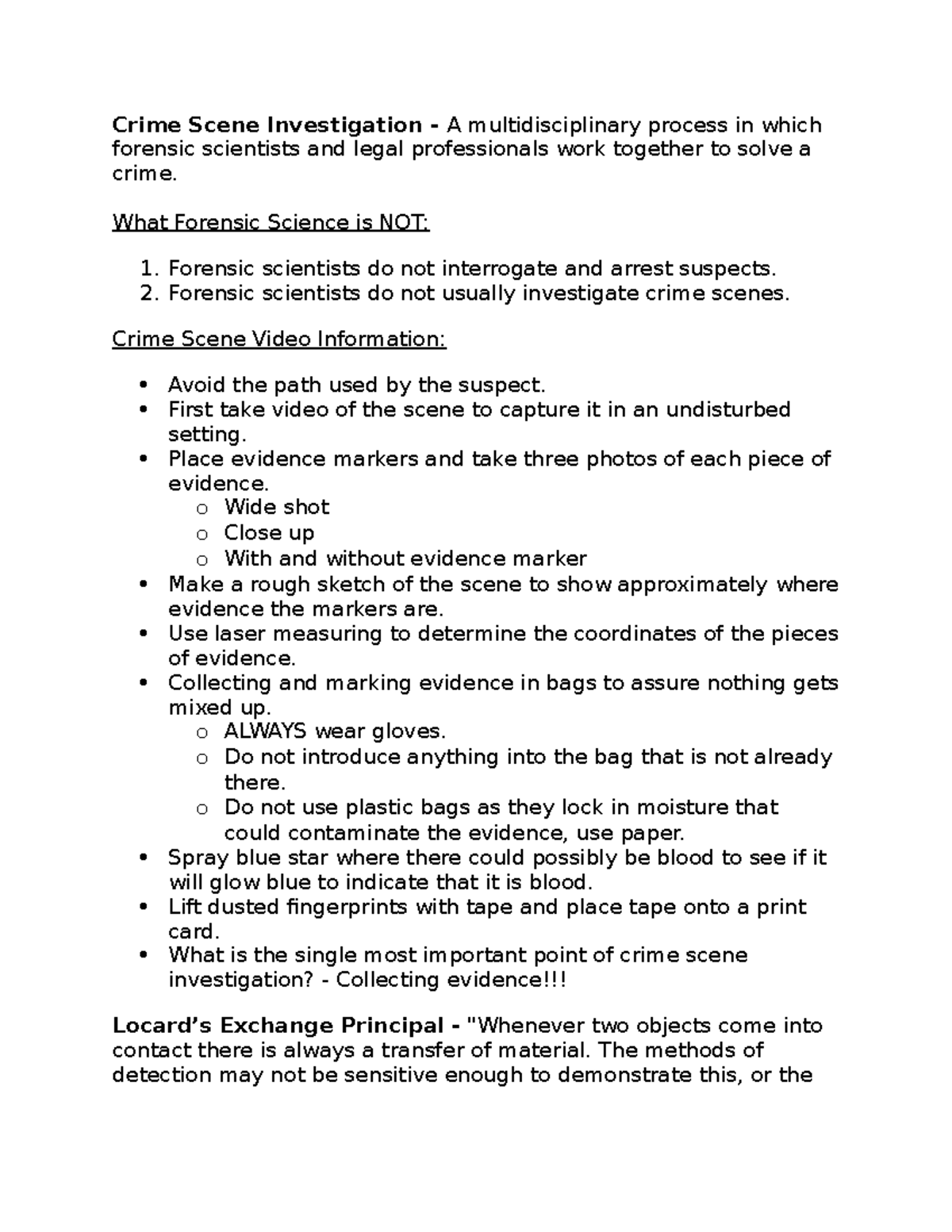 FS 120 Lect. 2 Notes - Crime Scene Investigation - A multidisciplinary ...