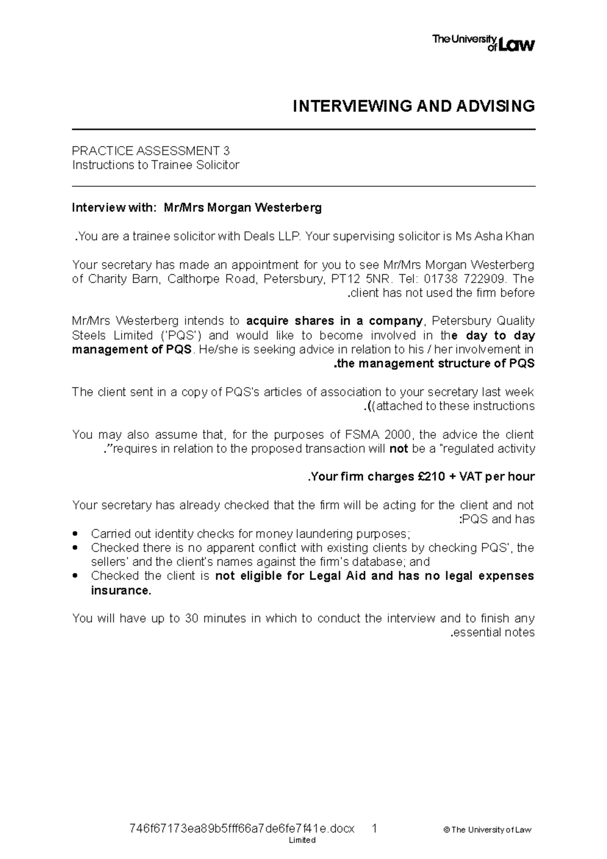 Interviewing mock copy - INTERVIEWING AND ADVISING PRACTICE ASSESSMENT ...