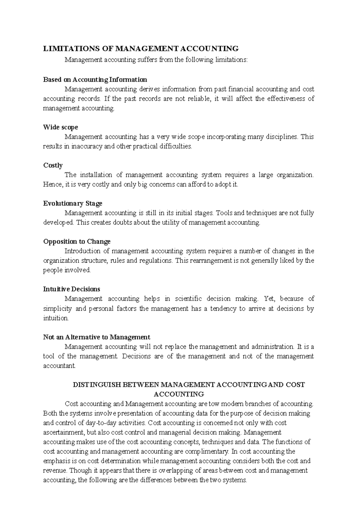 Limitations OF Management Accounting - LIMITATIONS OF MANAGEMENT ...