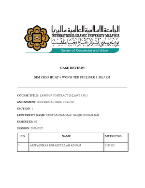 Case review contract II - Citation The full citation of the case is ...