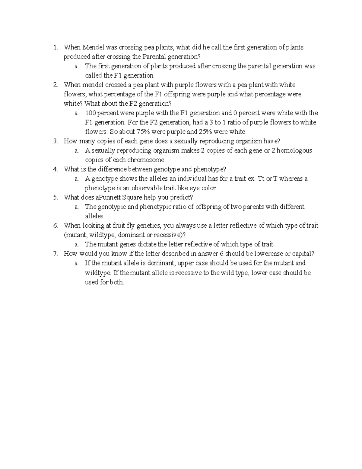 Mendelian, Genetics Part 1 - Review Questions - When Mendel was ...