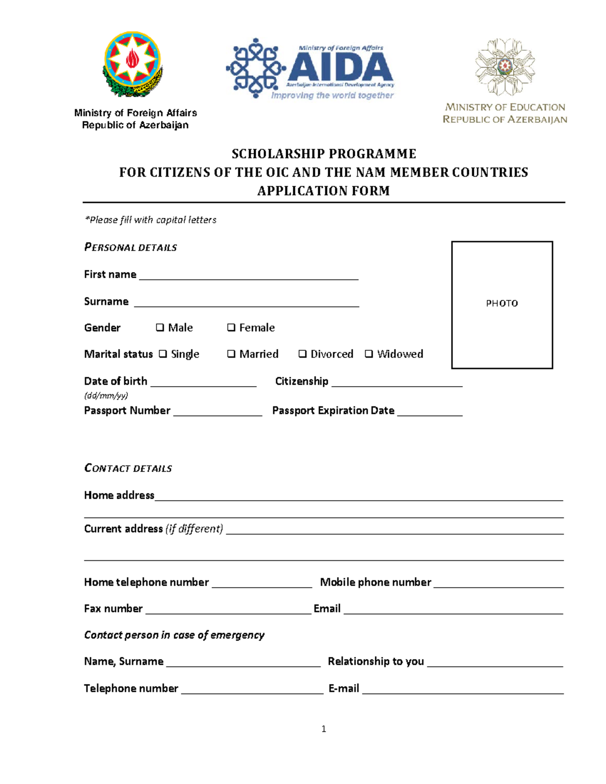 General Application Form - SCHOLARSHIP PROGRAMME FOR CITIZENS OF THE ...