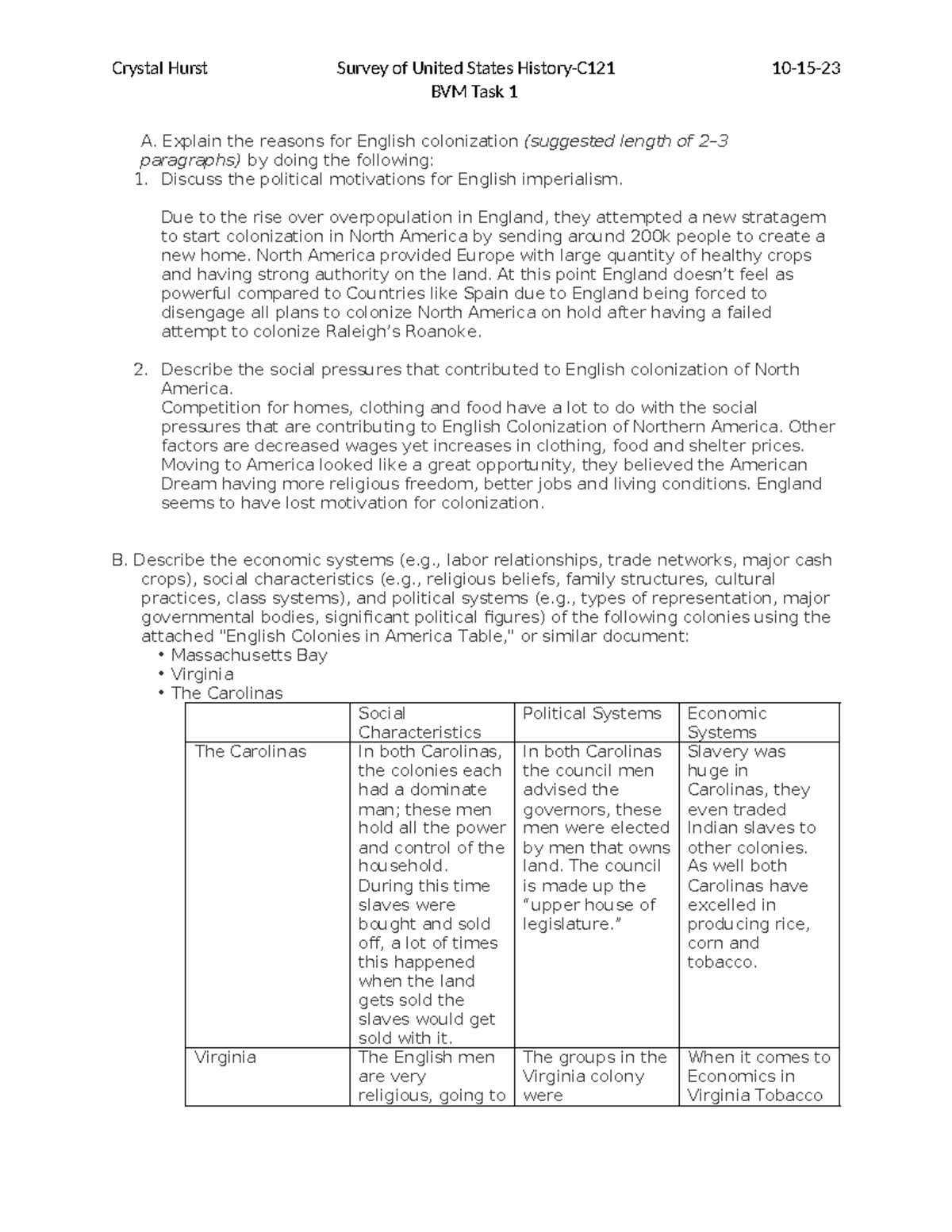 C121 BVM task1 survey of us history C 121 - Crystal Hurst Survey of ...