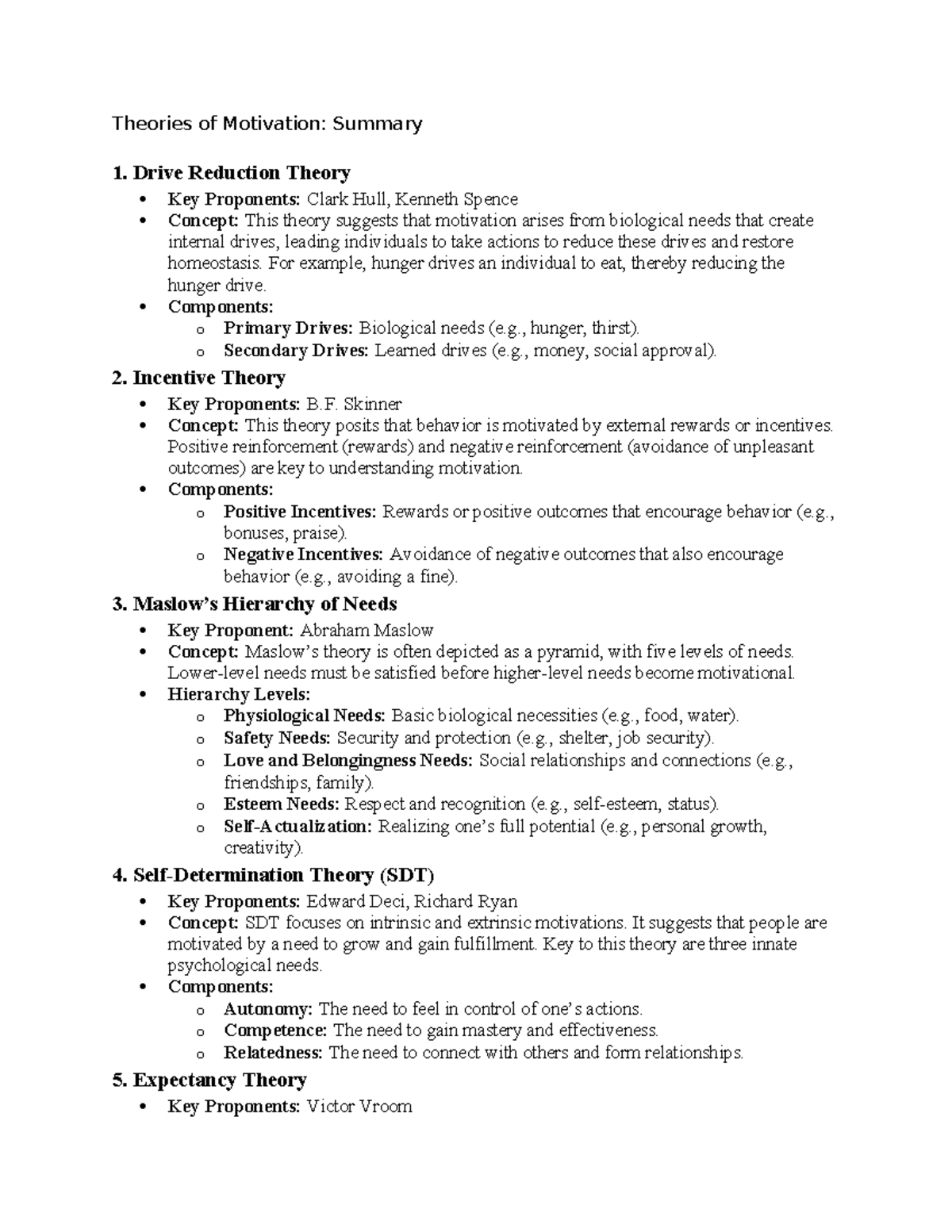 Theories of Motivation - Drive Reduction Theory Key Proponents: Clark ...