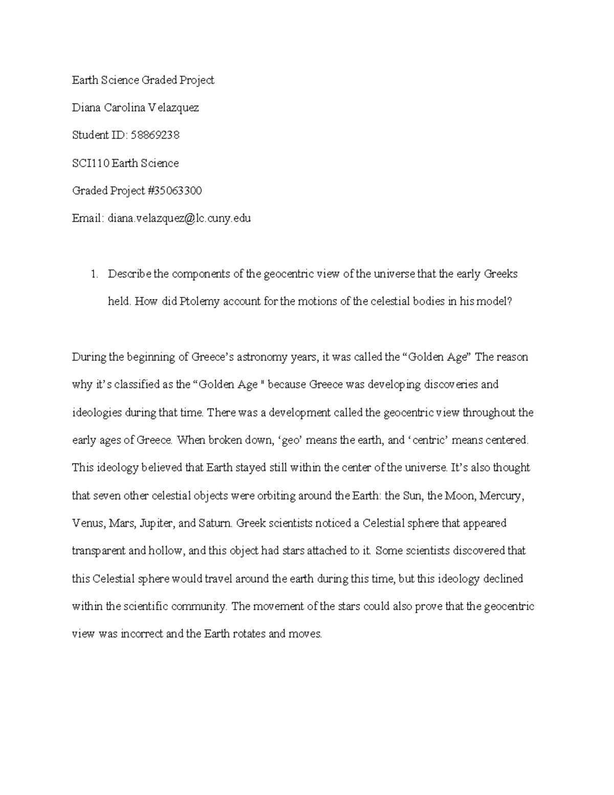 Research Project Part 1 questions 1-10 - Earth Science Graded Project ...