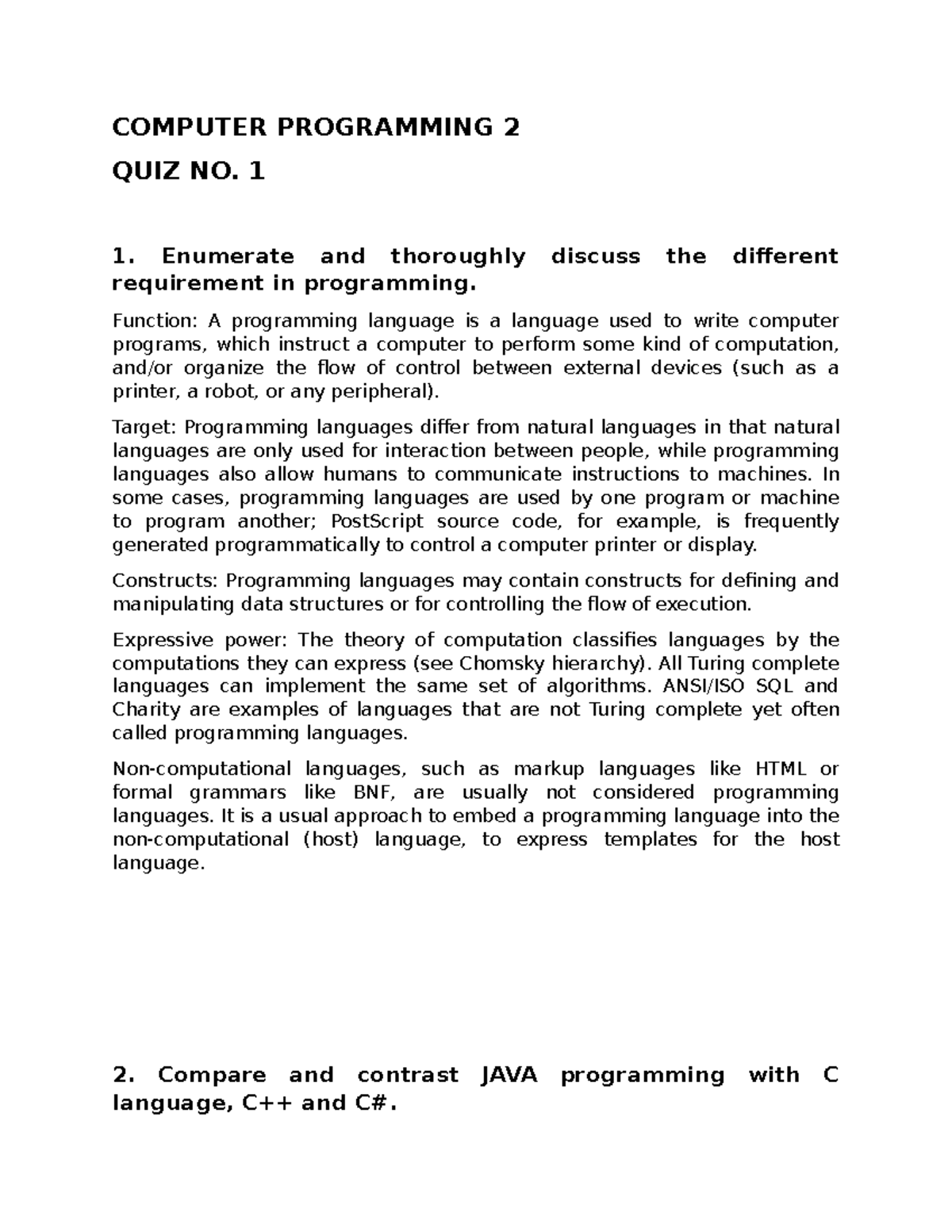 QUIZ 1 Comprog 2 Panambitan- Alyzza- Marie-N - COMPUTER PROGRAMMING 2 ...