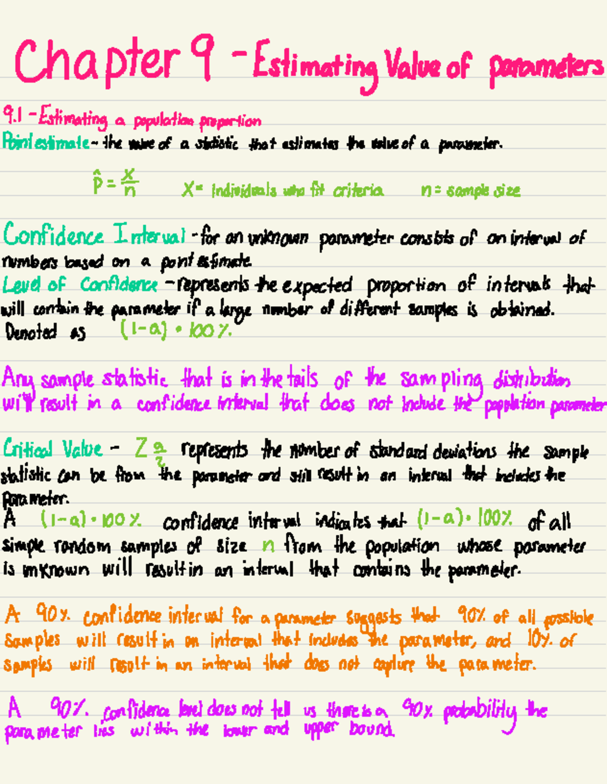 Statistics - chapter 9 - Chapter 9 - Estimating Value of parameters 9 ...
