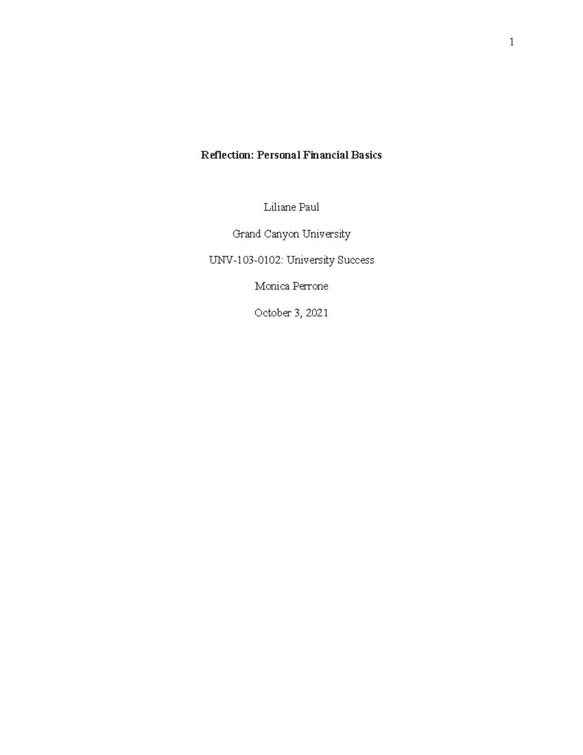 Personal Finance Basics - Reflection: Personal Financial Basics Liliane ...