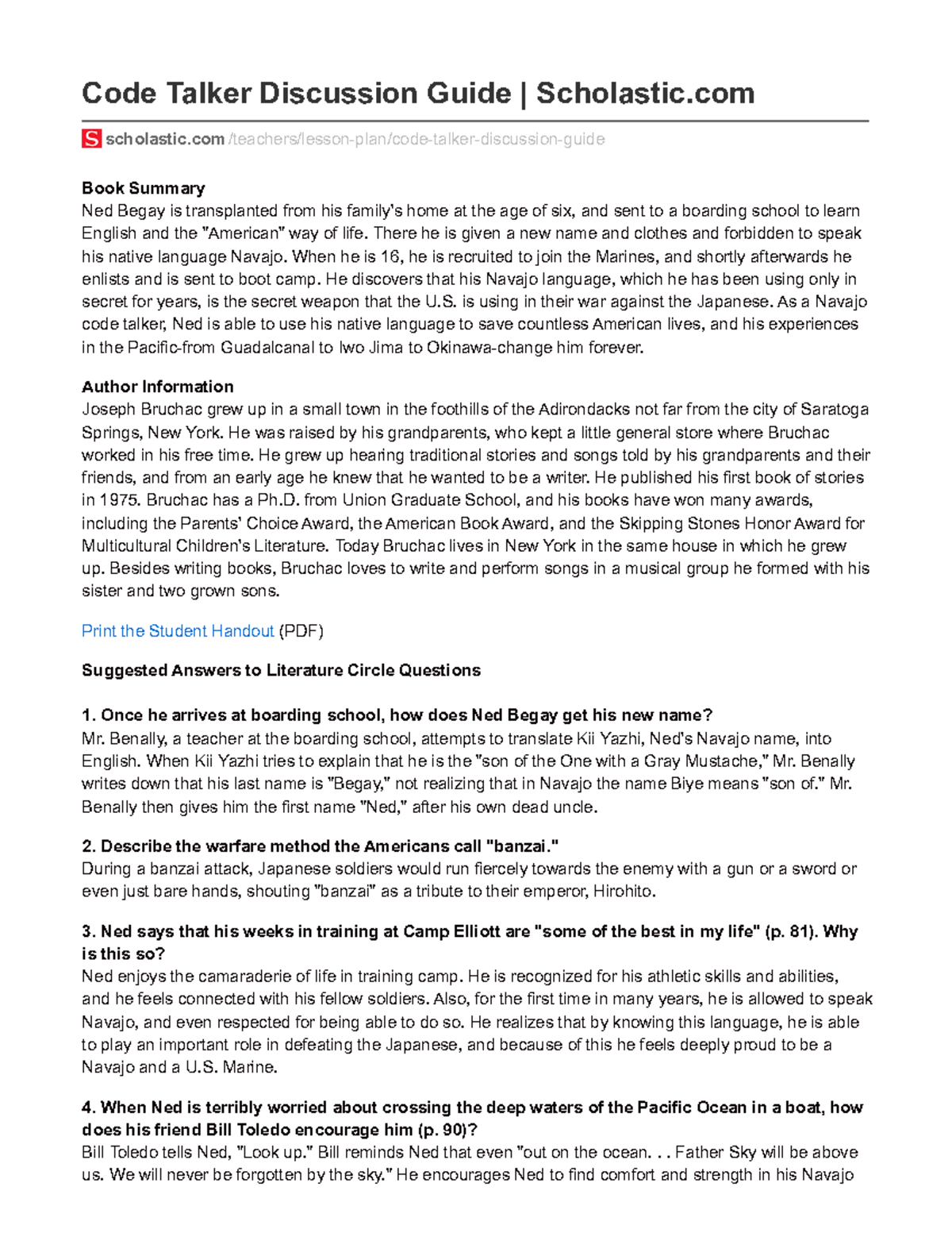 1747 - psych - Code Talker Discussion Guide | Scholastic scholastic ...