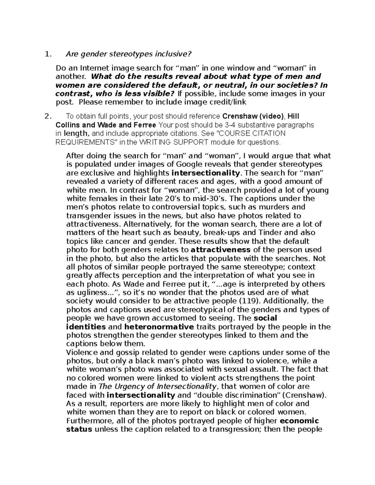 Discussion 1 - assignment notes - Are gender stereotypes inclusive? Do ...