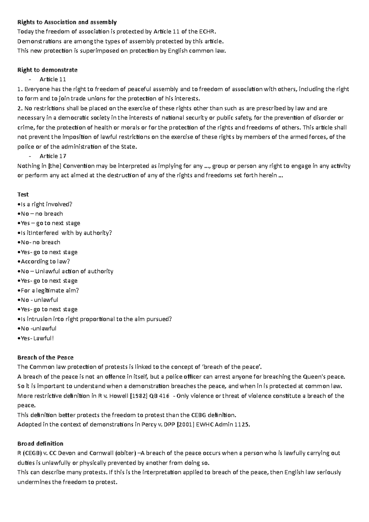 Civil liberties in england- association - Rights to Association and ...