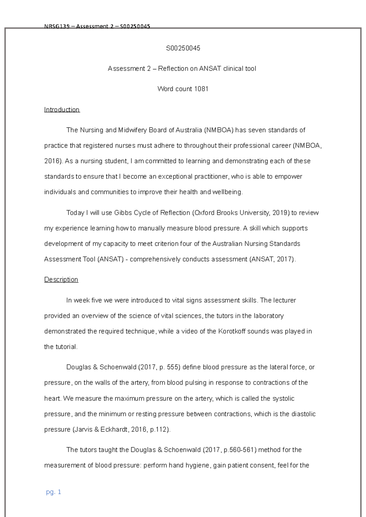 NRSG139 assessment 2 2020 - S Assessment 2 – Reflection on ANSAT ...