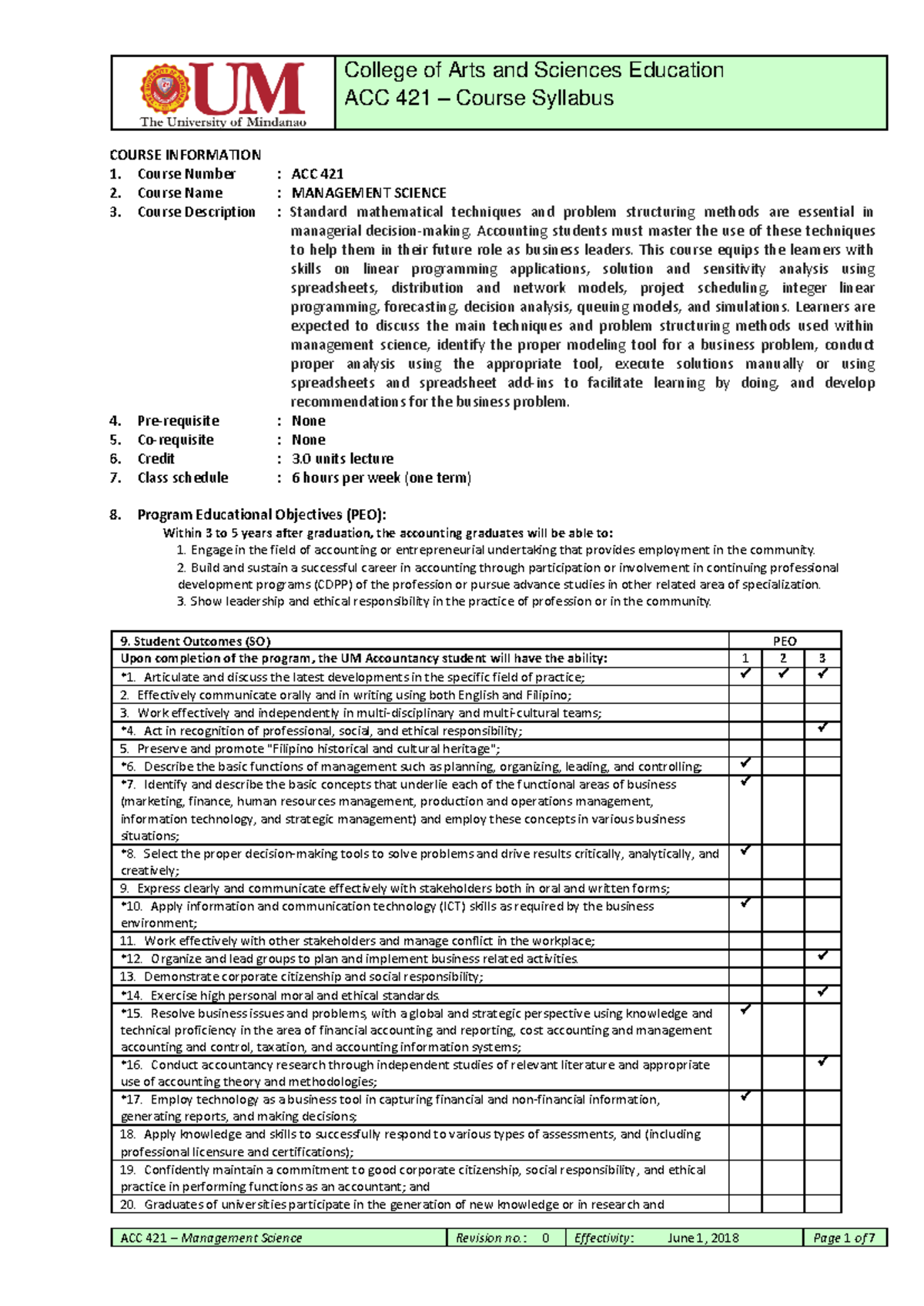 ACC 421 (Management Science) Syllabus - ACC 421 – Course Syllabus ...