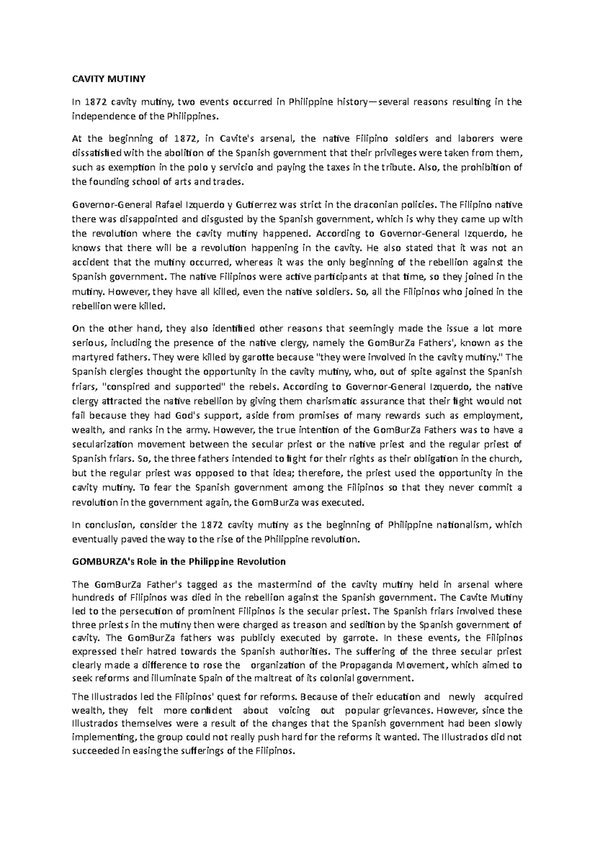 Cavity Mutiny and Gomburza's Role in the Philippine Revolution - CAVITY ...
