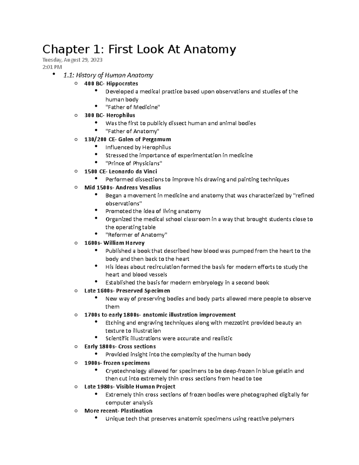 HSC 214- Chapter 1 Outline - Chapter 1: First Look At Anatomy Tuesday ...
