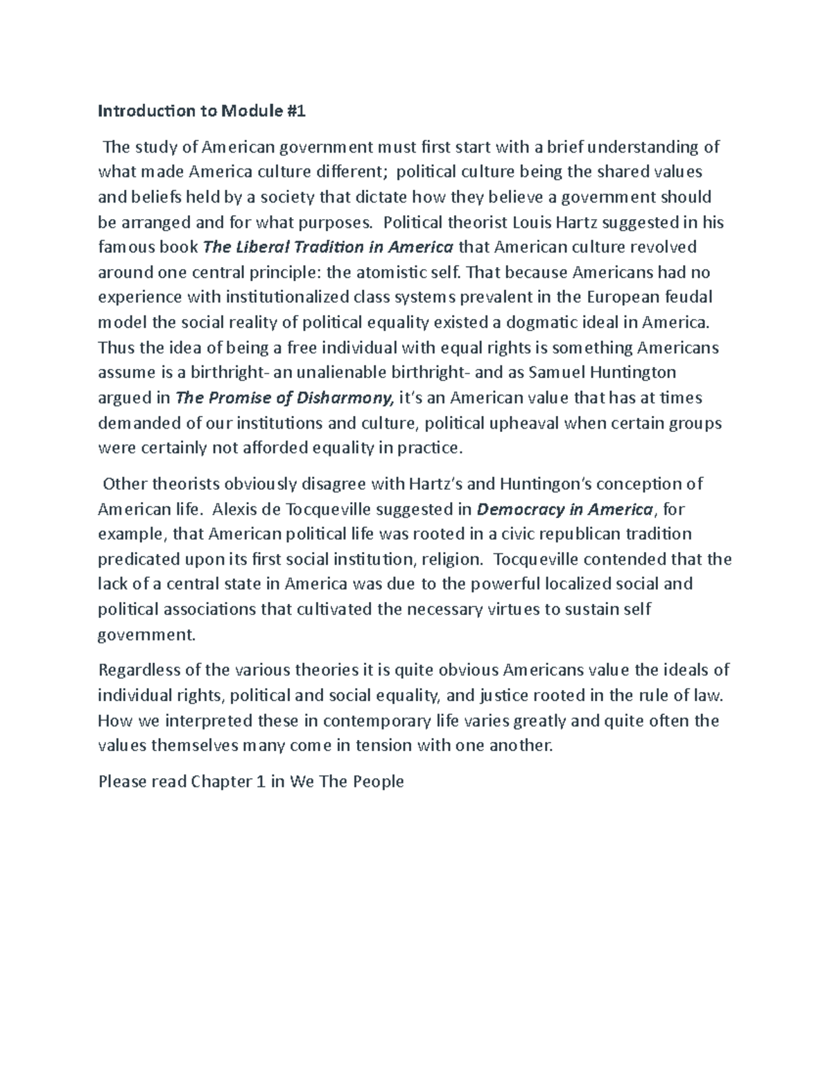 POLS 11 - week twos notes - Introduction to Module # The study of ...