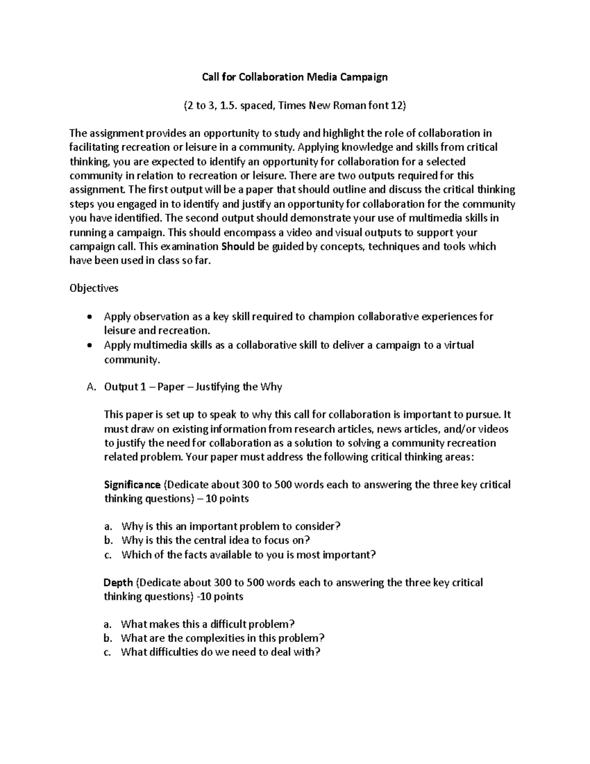 Rubric - Call to Collaboration Campaign - Call for Collaboration Media ...