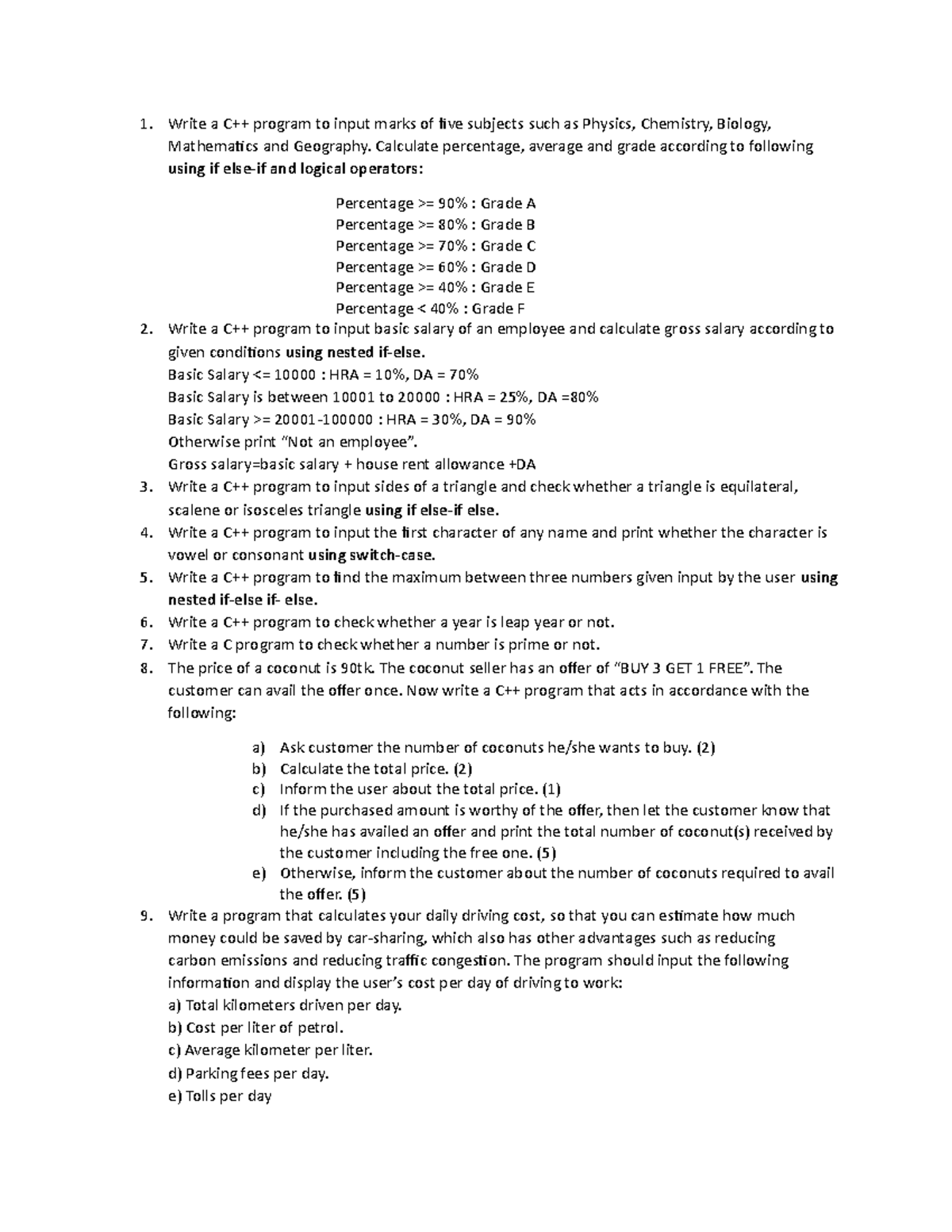 Mid Practice Phy 1 Write A C Program To Input Marks Of Five Subjects Such As Physics